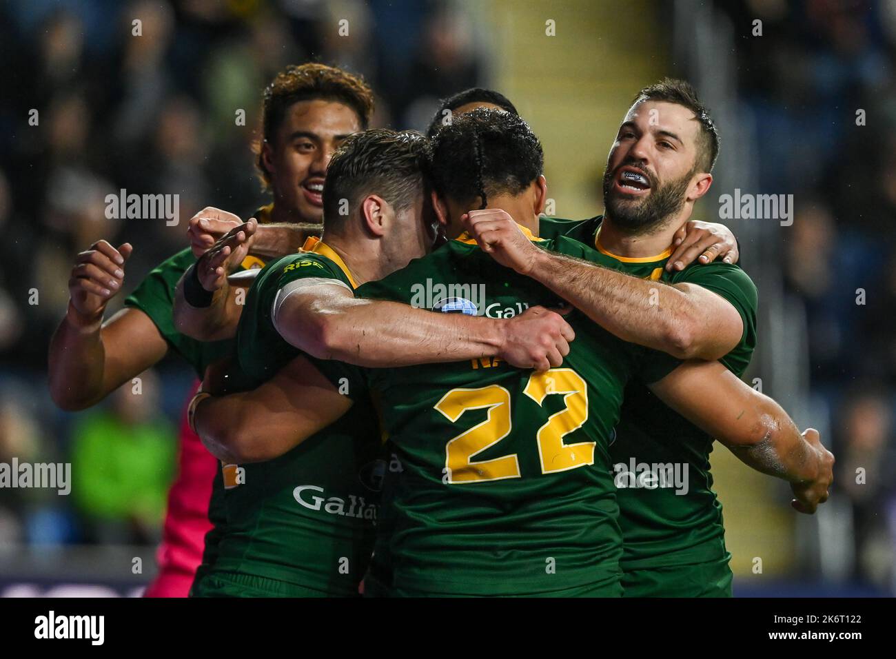Jeremiah Nanai of Australia celebrates his try during the Rugby League ...