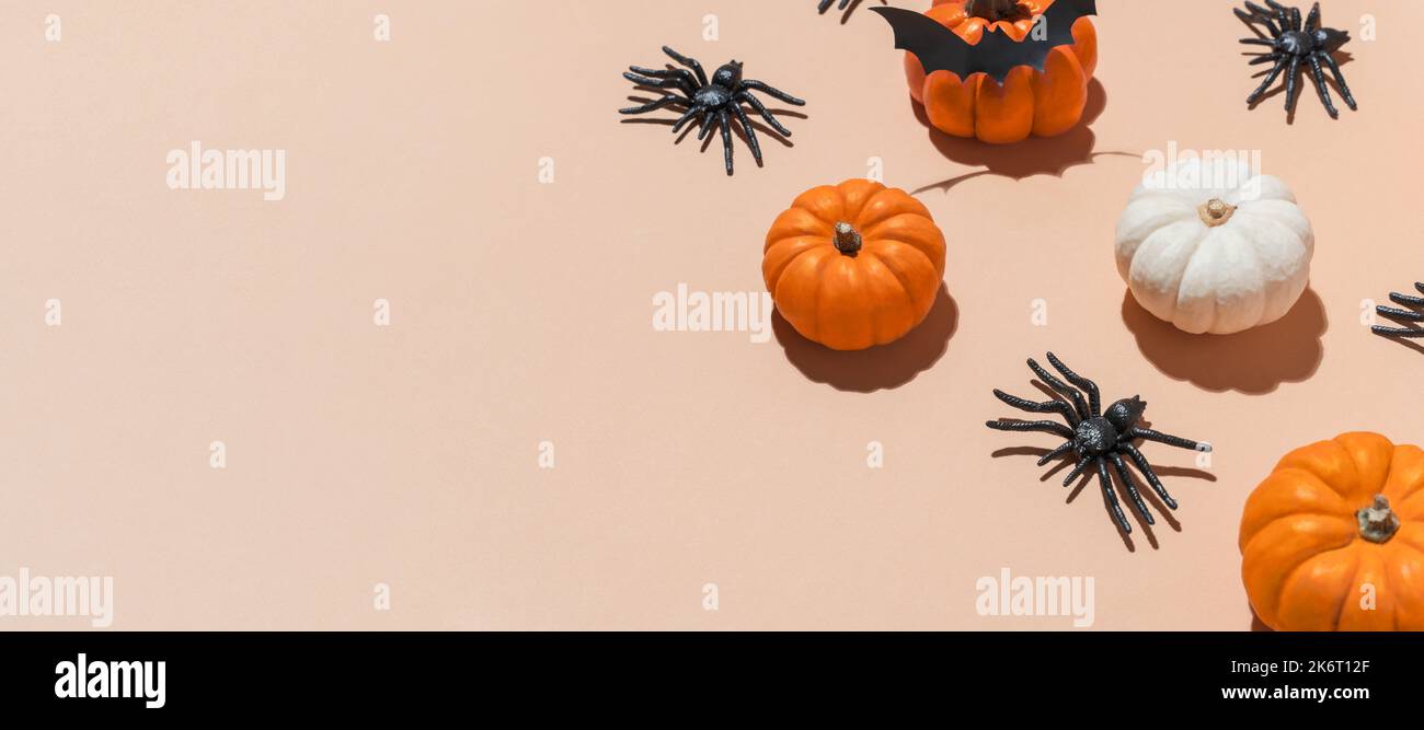 Halloween banner pumpkin pattern with trendy hard shadows. Orange ...