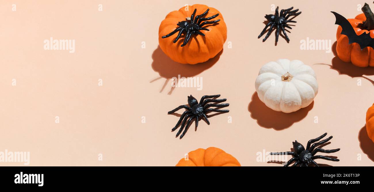 Halloween banner pumpkin pattern with trendy hard shadows. Orange ...