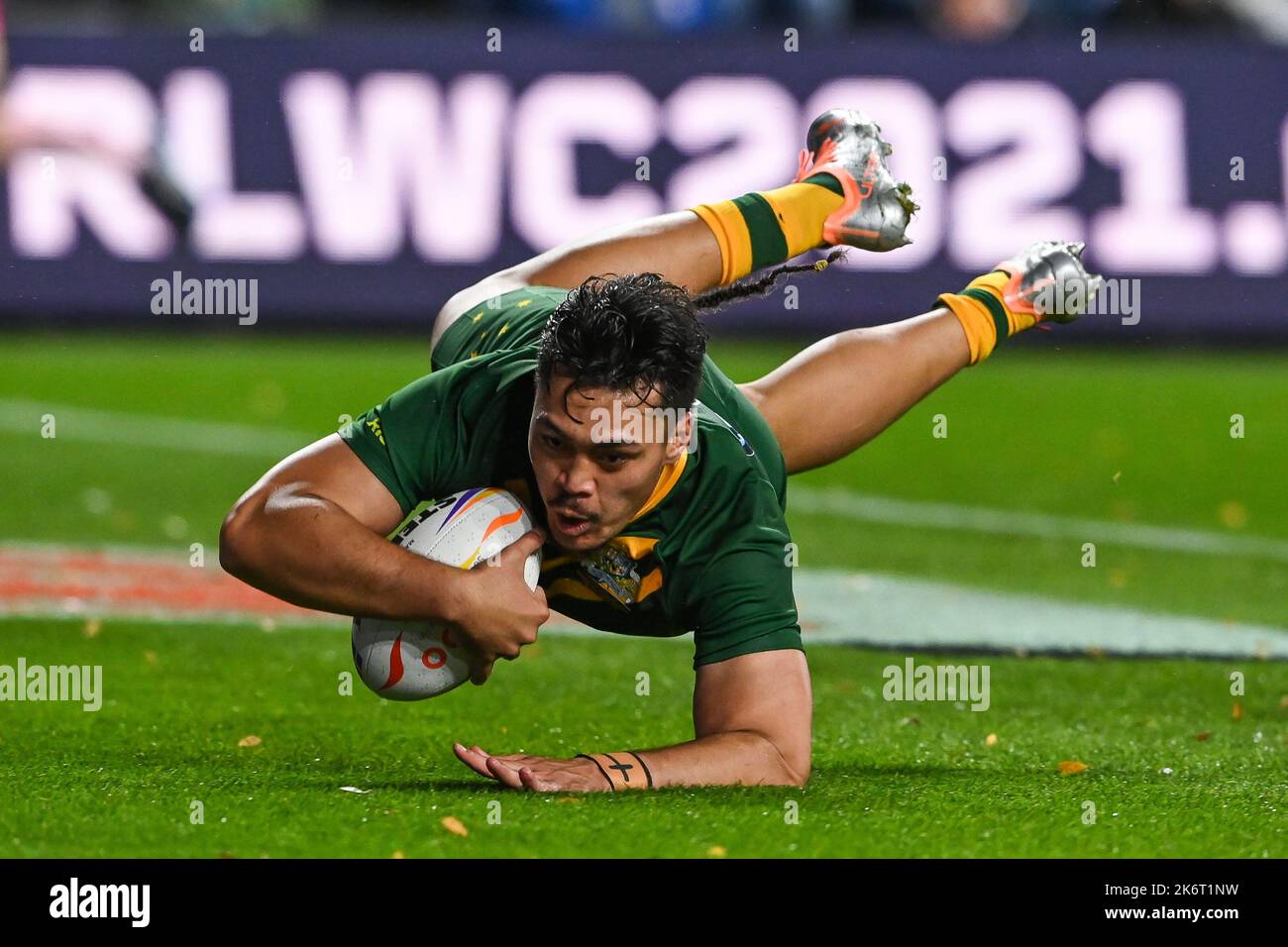 Jeremiah Nanai of Australia goes over for a try during the Rugby League ...