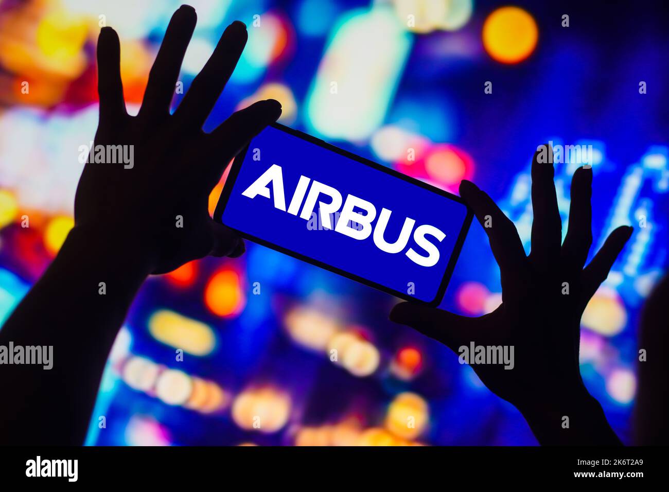 In this photo illustration, the Airbus SE logo is displayed on a ...