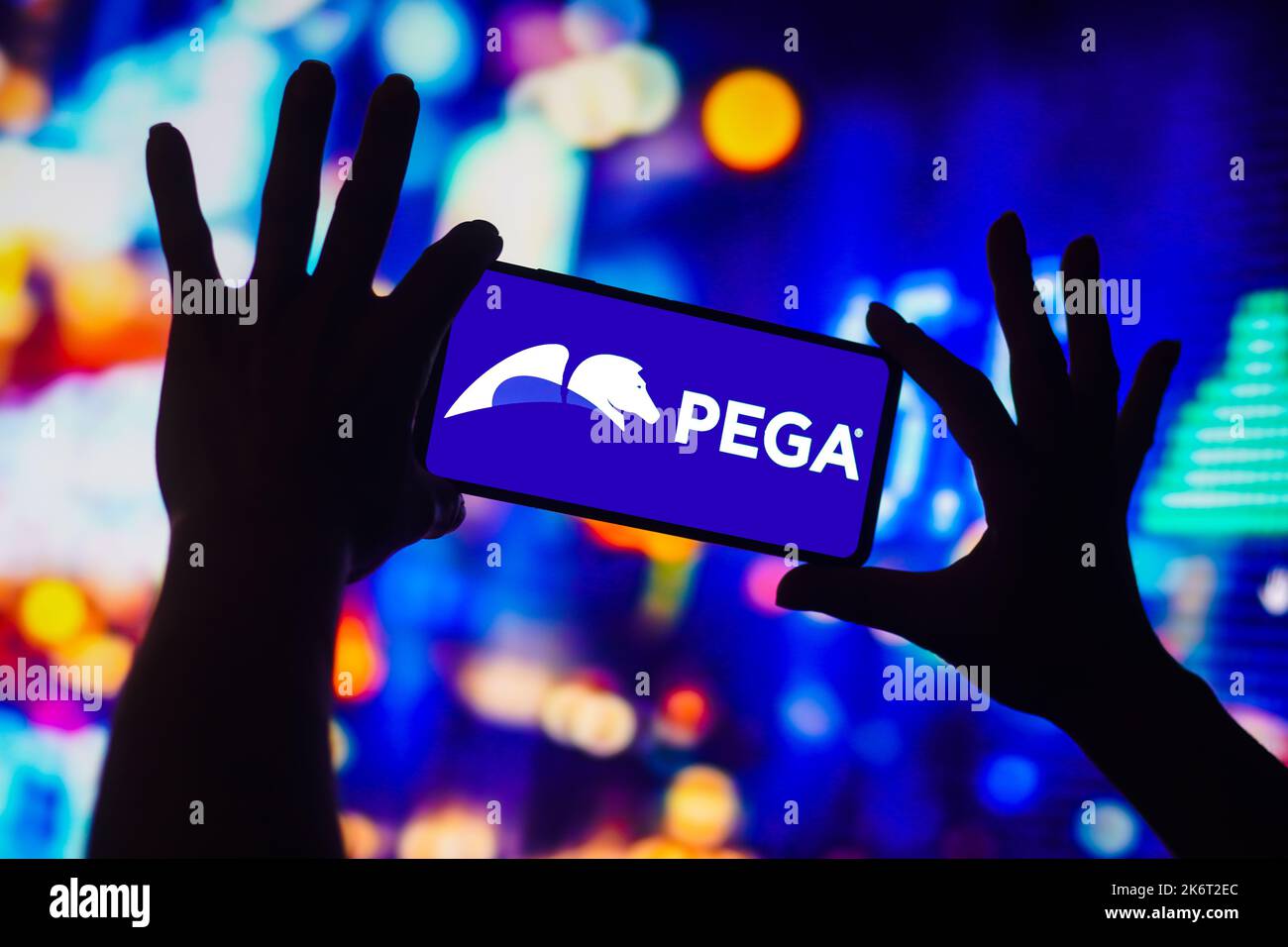 In this photo illustration, the Pegasystems Inc. logo is displayed on a smartphone screen Stock ...