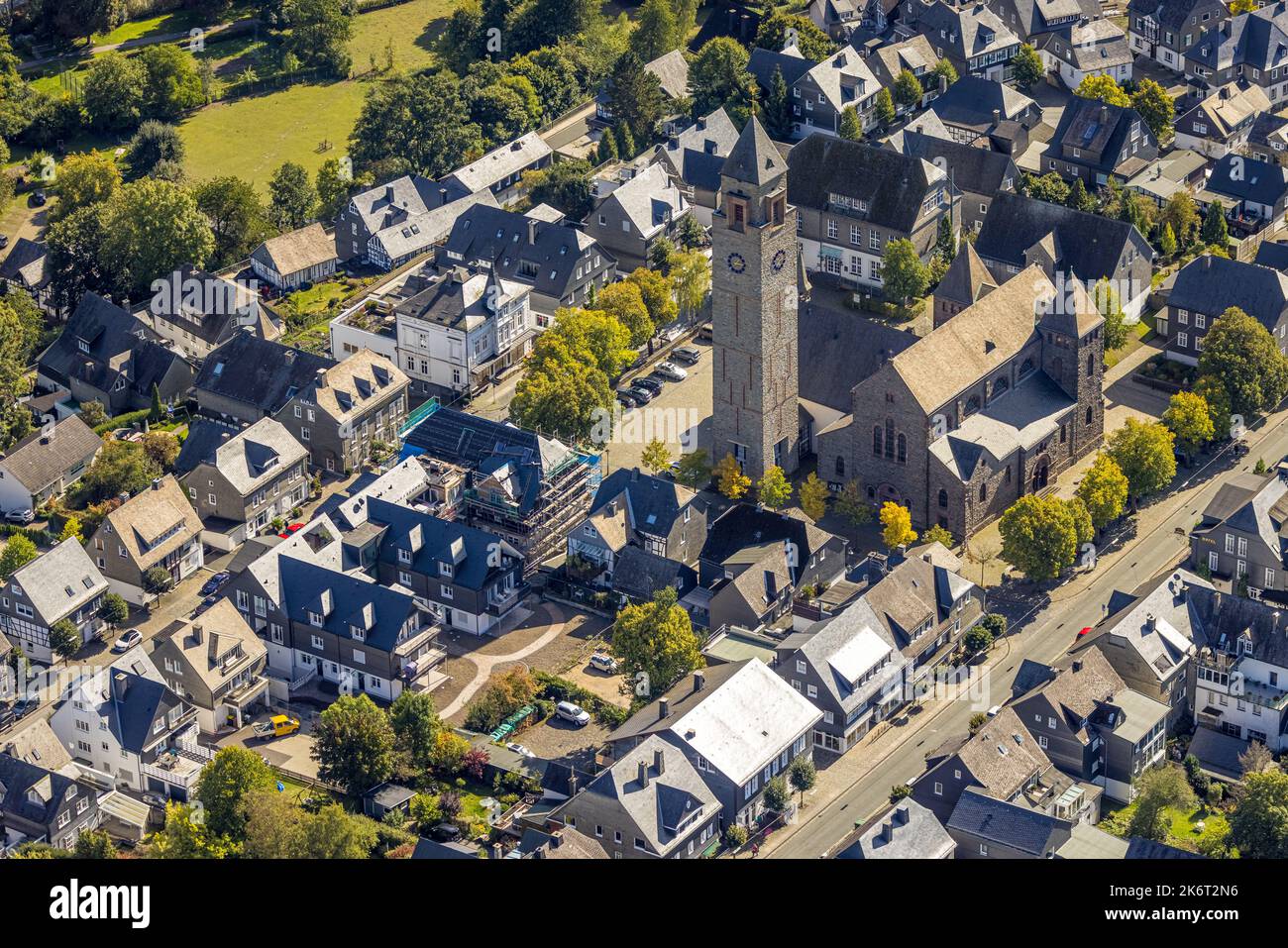 , aerial view, Kath. St.-Alexander-Church, Schmallenberg, Sauerland ...