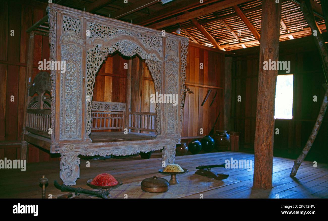 Malaysia/Borneo: Iban Headhunter interior design in a typical long ...