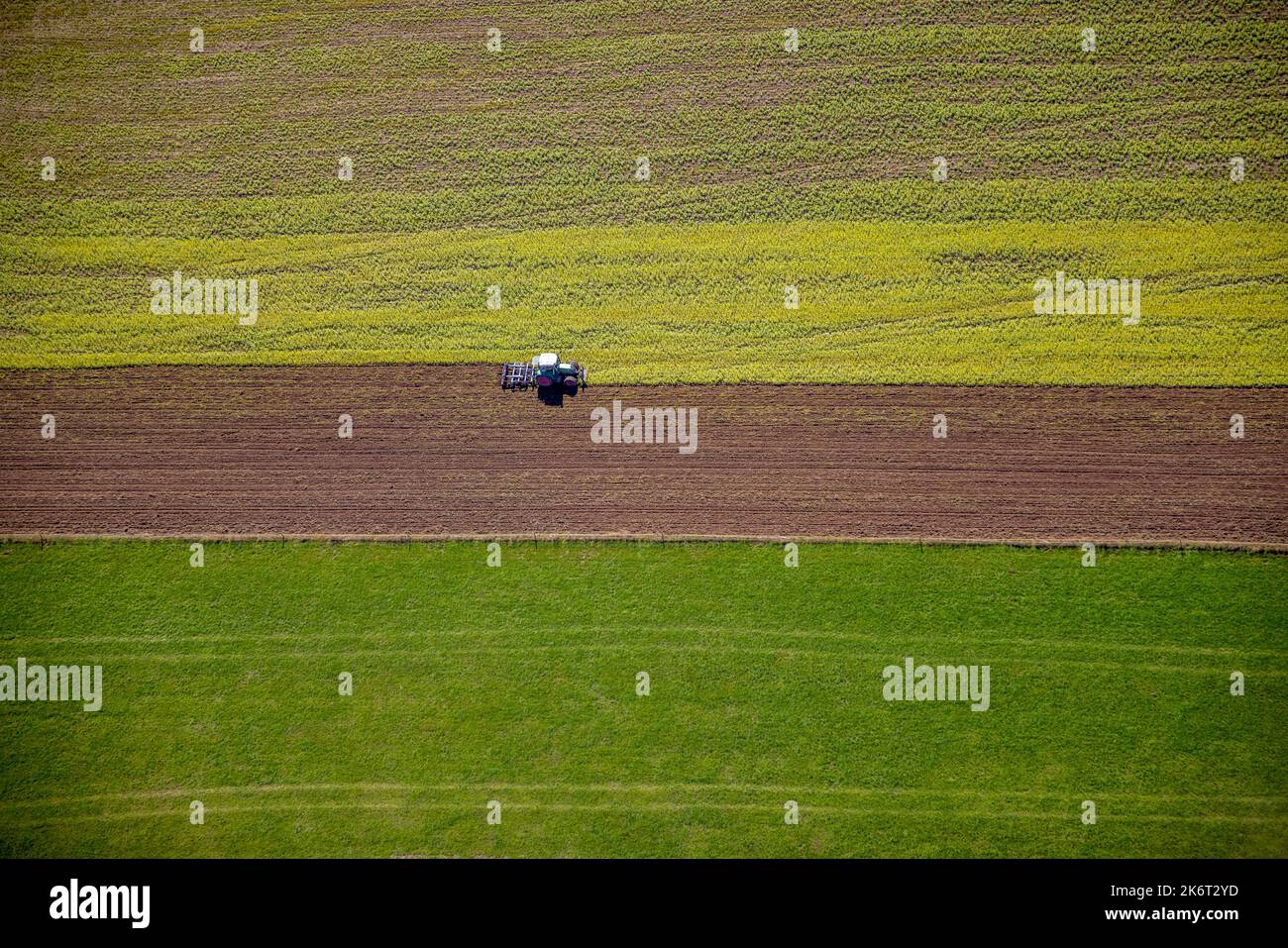 , aerial view, field work, tractor, earthwork, agricultural work ...