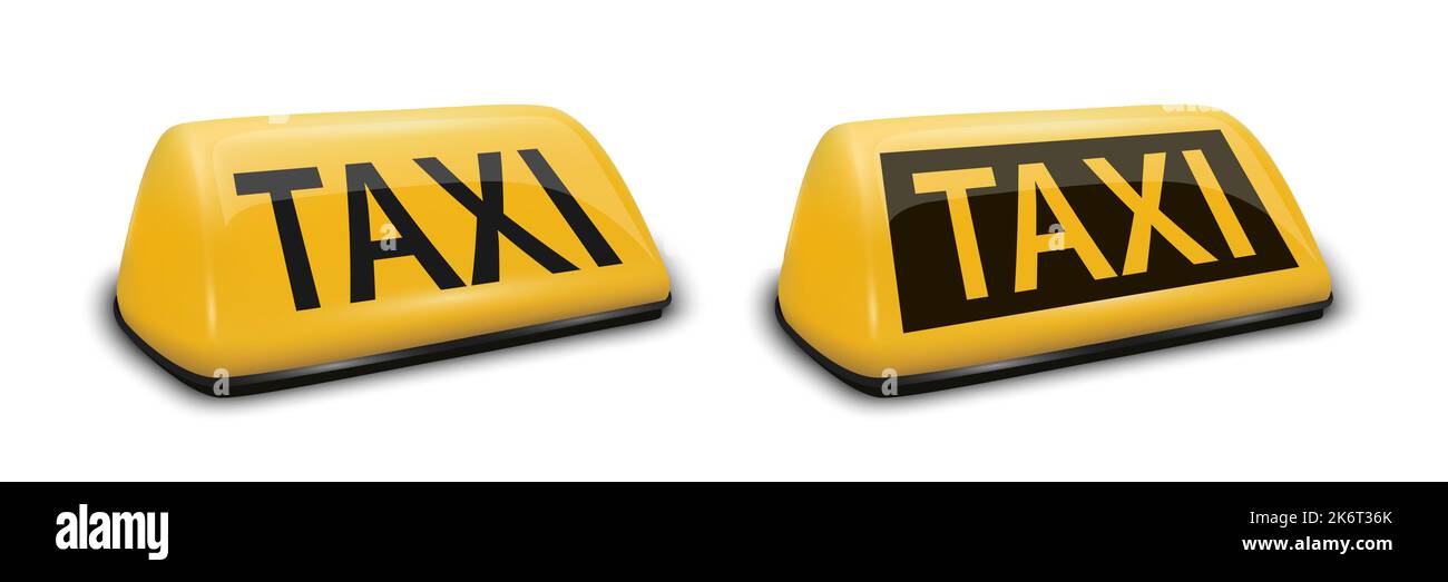 Vector 3d Realistic Taxi Car Roof Sign Icon Set Closeup Isolated.Yellow ...