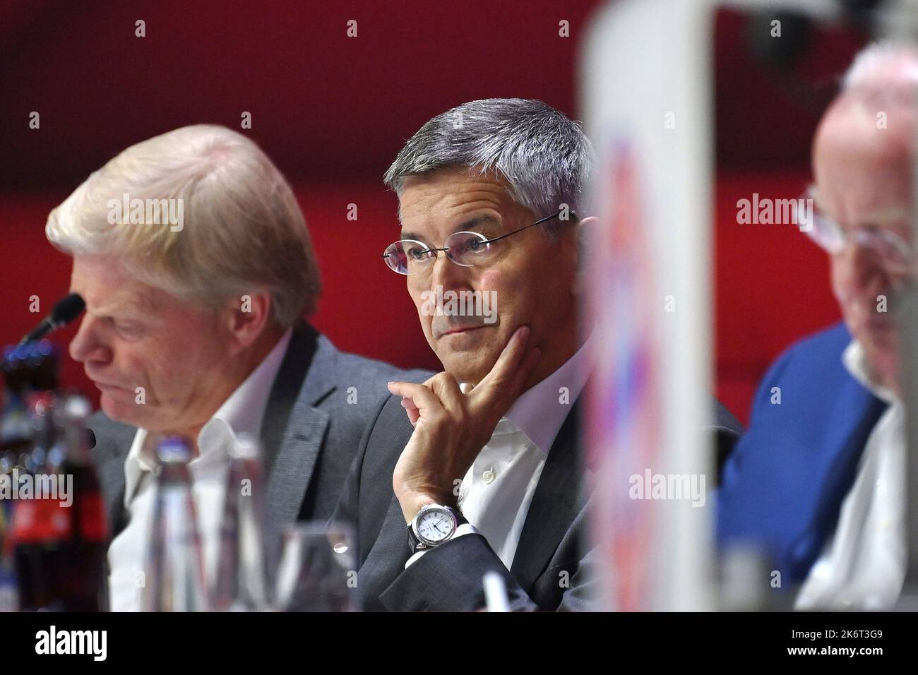Herbert HAINER (President FC Bayern Munich), skeptical, left: Oliver ...