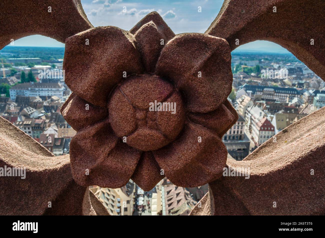 Aerial view of Strasbourg old town, with architectural detail of the ...