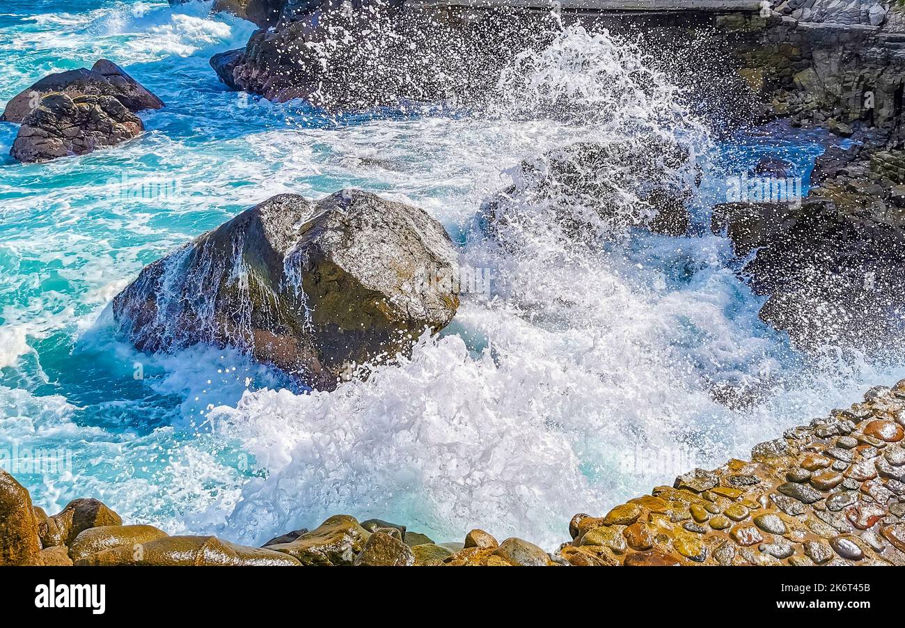 Extremely beautiful huge big surfer waves rocks cliffs stones and ...