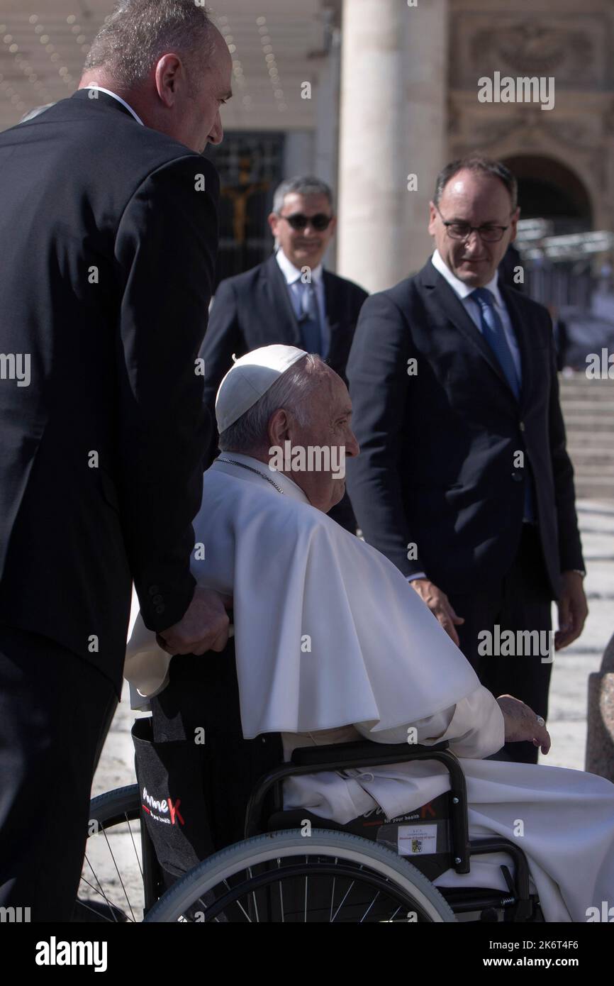 Vatican City, Vatican, 15 October 2022. Pope Francis on wheelchair ...