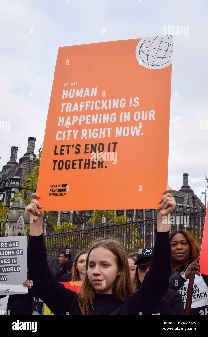 London, UK. 15th October 2022. Walk For Freedom participants outside ...