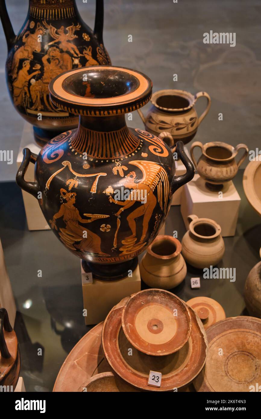 Beautiful ancient greek style bowls at the archaeological museum Ridola ...