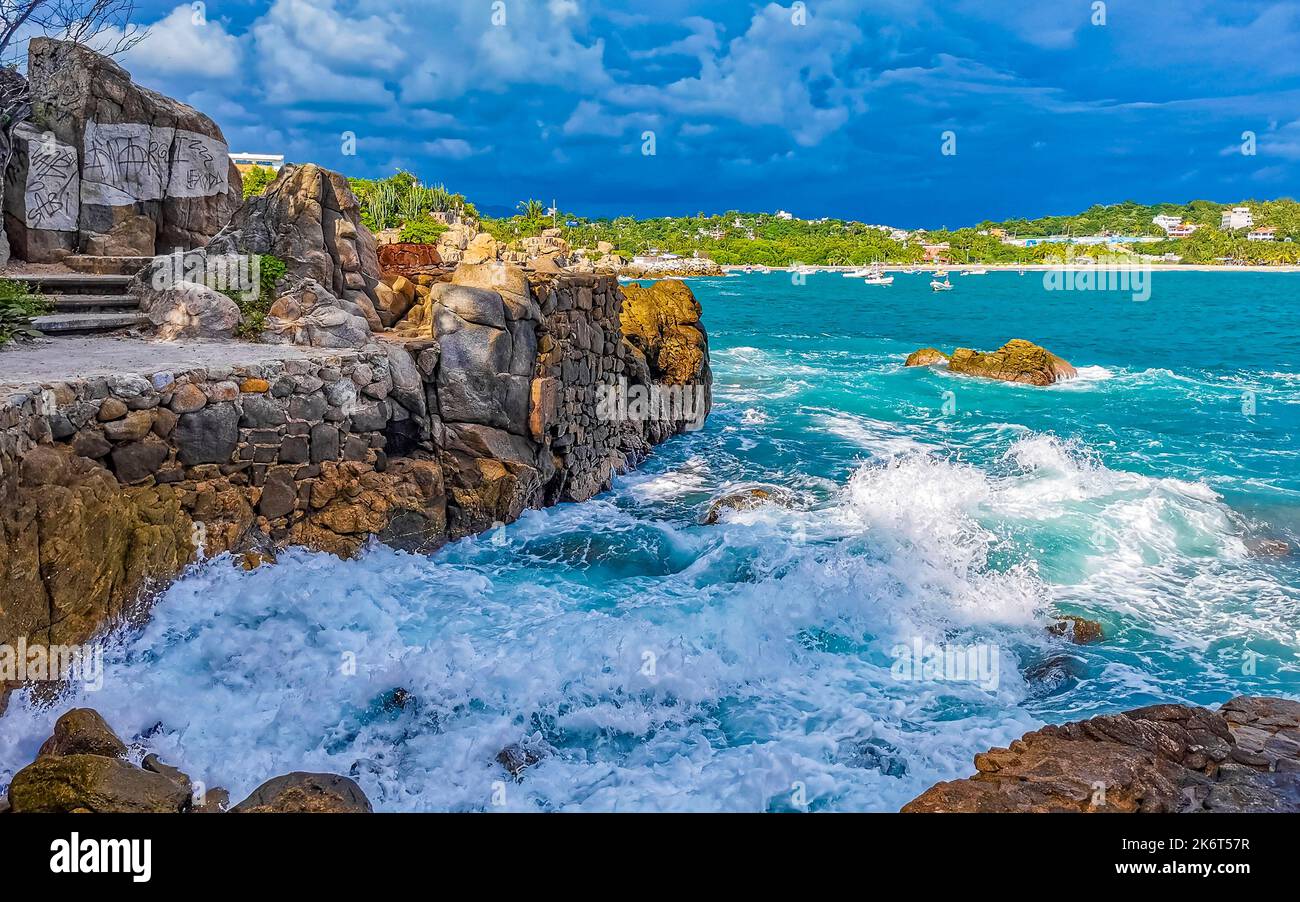 Extremely beautiful huge big surfer waves rocks cliffs stones and ...
