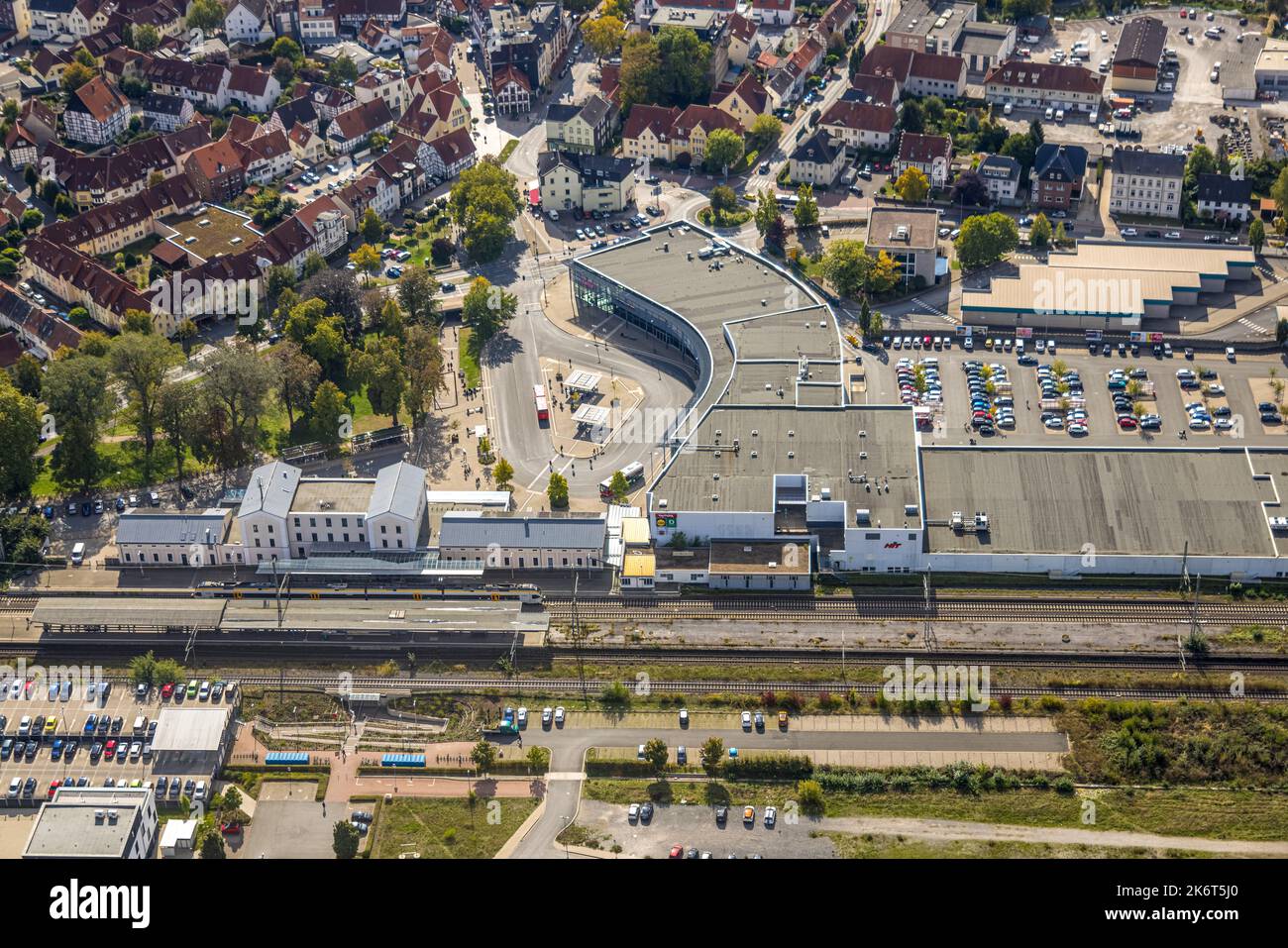Aerial view, City-Center Am Bahnhof, Soest train station, Walburger ...