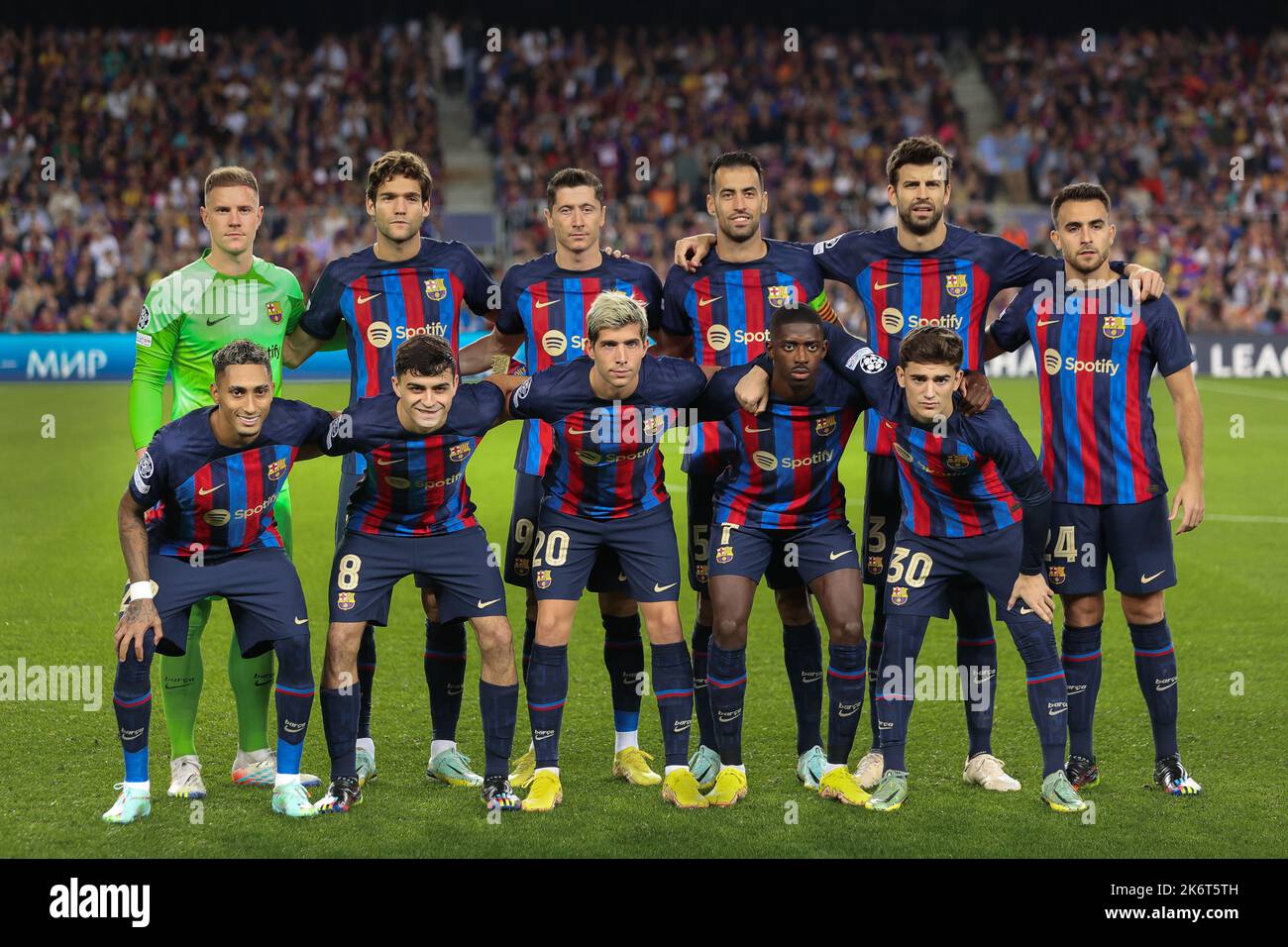 Spain. 12th Oct, 2022. Spain, Barcelona, oct 12 2022: fc Barcelona starting line up in center ...