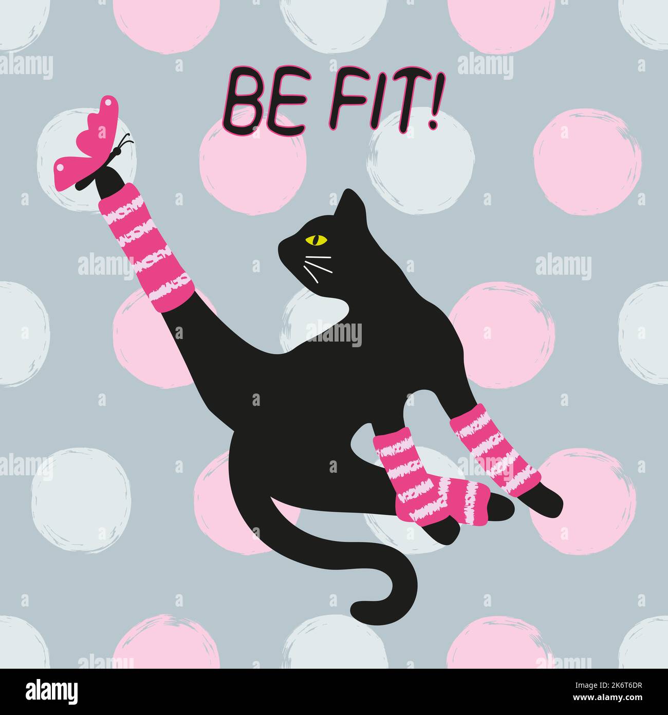 Cute cartoon cat doing exercises. Vector fitness illustration Stock ...