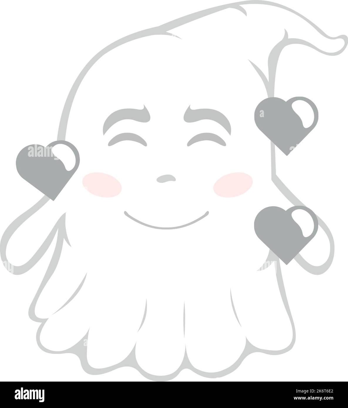 Vector illustration of a cartoon ghost in love and surrounded by hearts ...