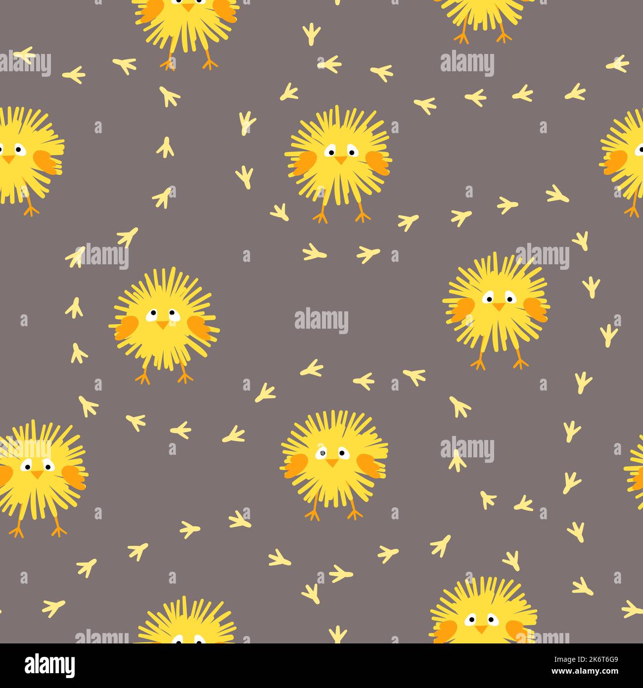 Seamless baby pattern with cute little chickens. Funny yellow chicks ...