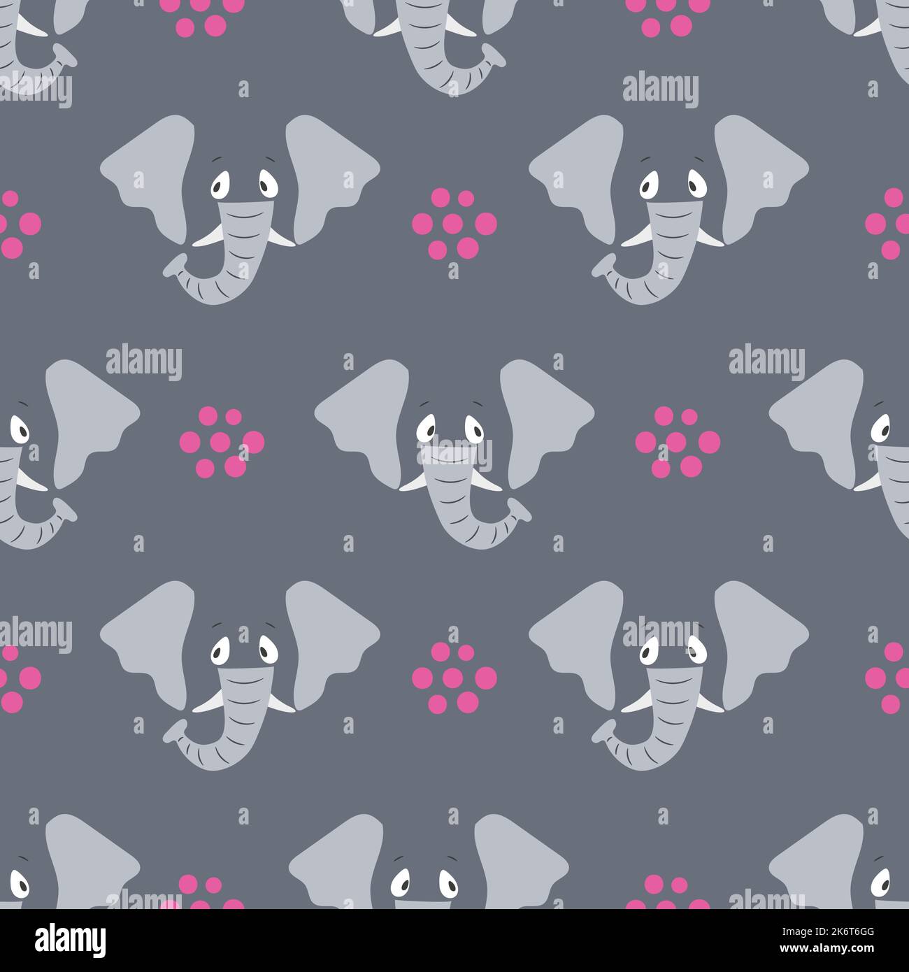 Vector seamless pattern with cartoon elephant heads. Baby print, kids ...