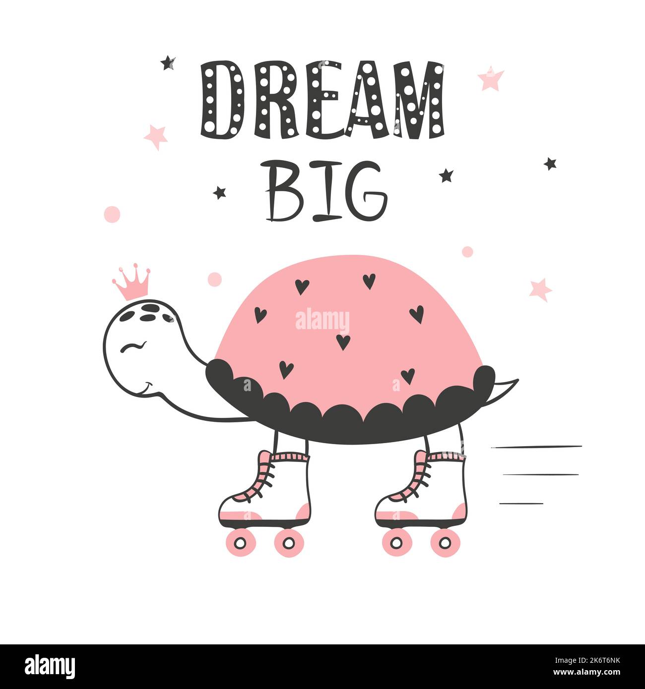 Dream big, motivation poster for kids. Baby print with cute skating ...
