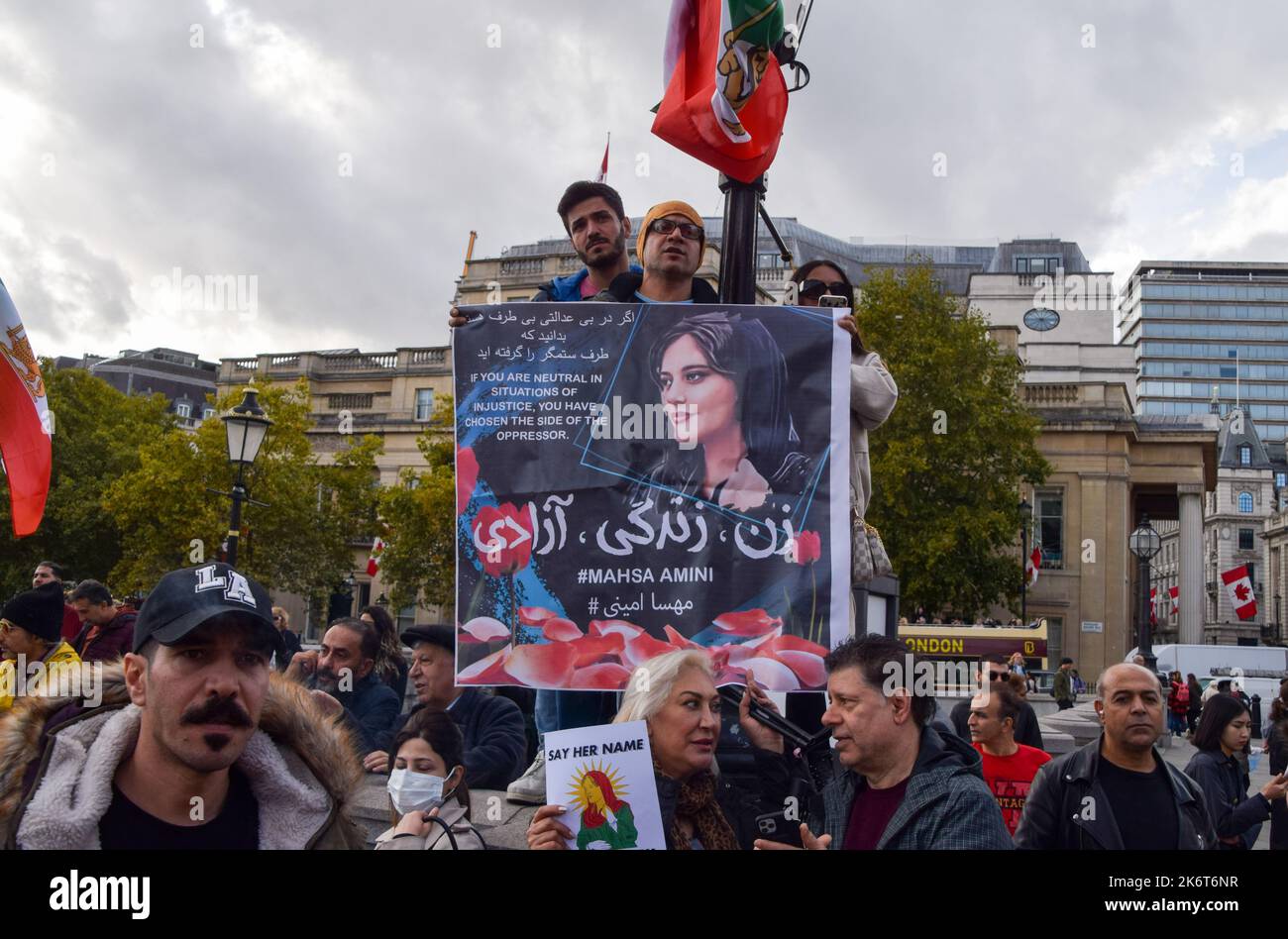 London, UK. 15th October 2022. Crowds gather in Trafalgar Square as ...