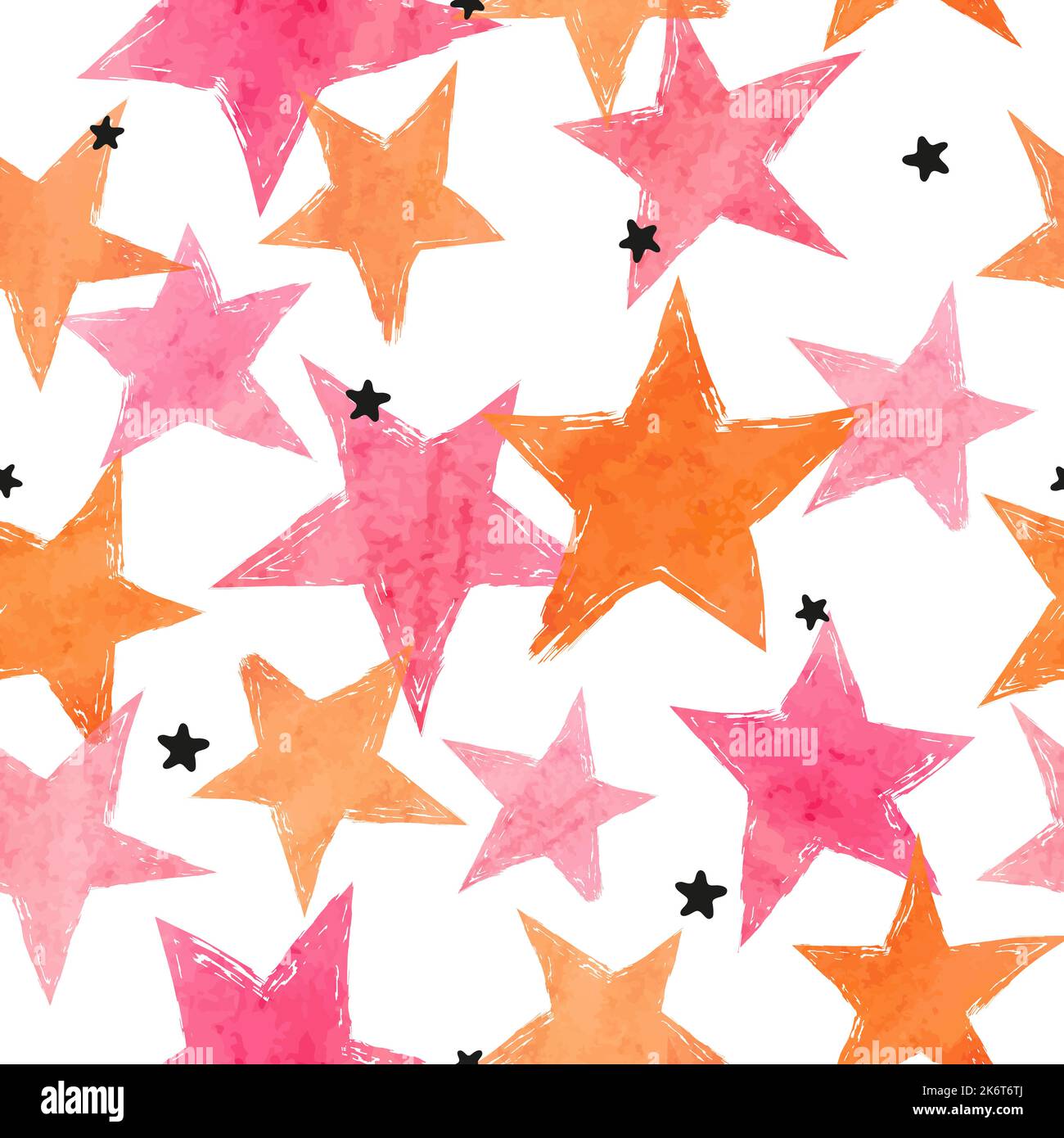 Seamless stars pattern. Vector background with watercolor pink and ...