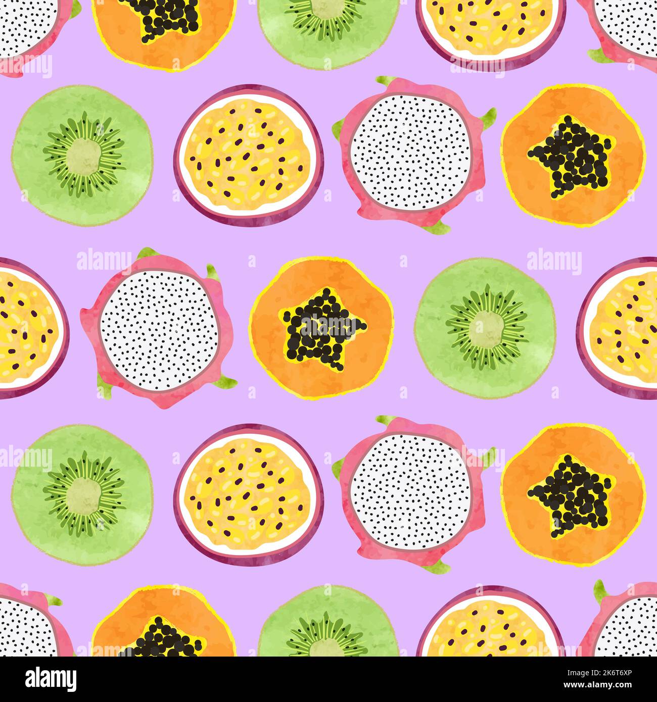 Seamless Tropical Fruit Pattern With Kiwi Papaya And Passion Fruit