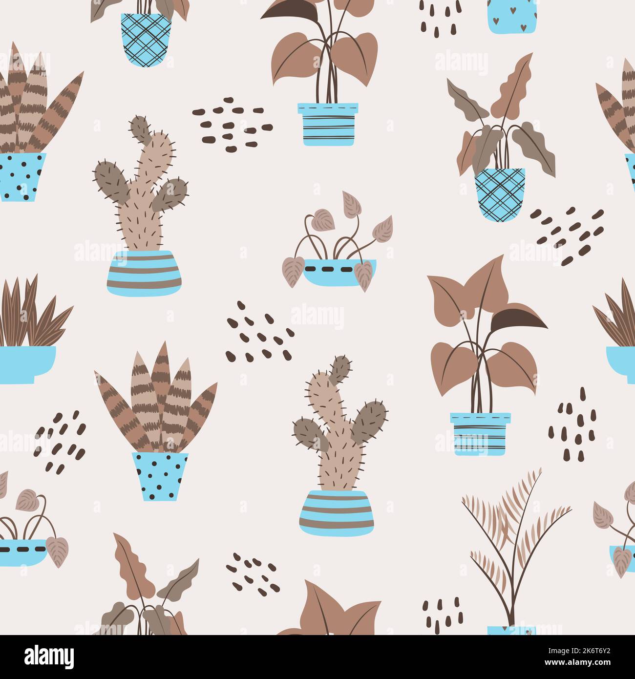 Seamless pattern with plants pots. Vector interior design in ...