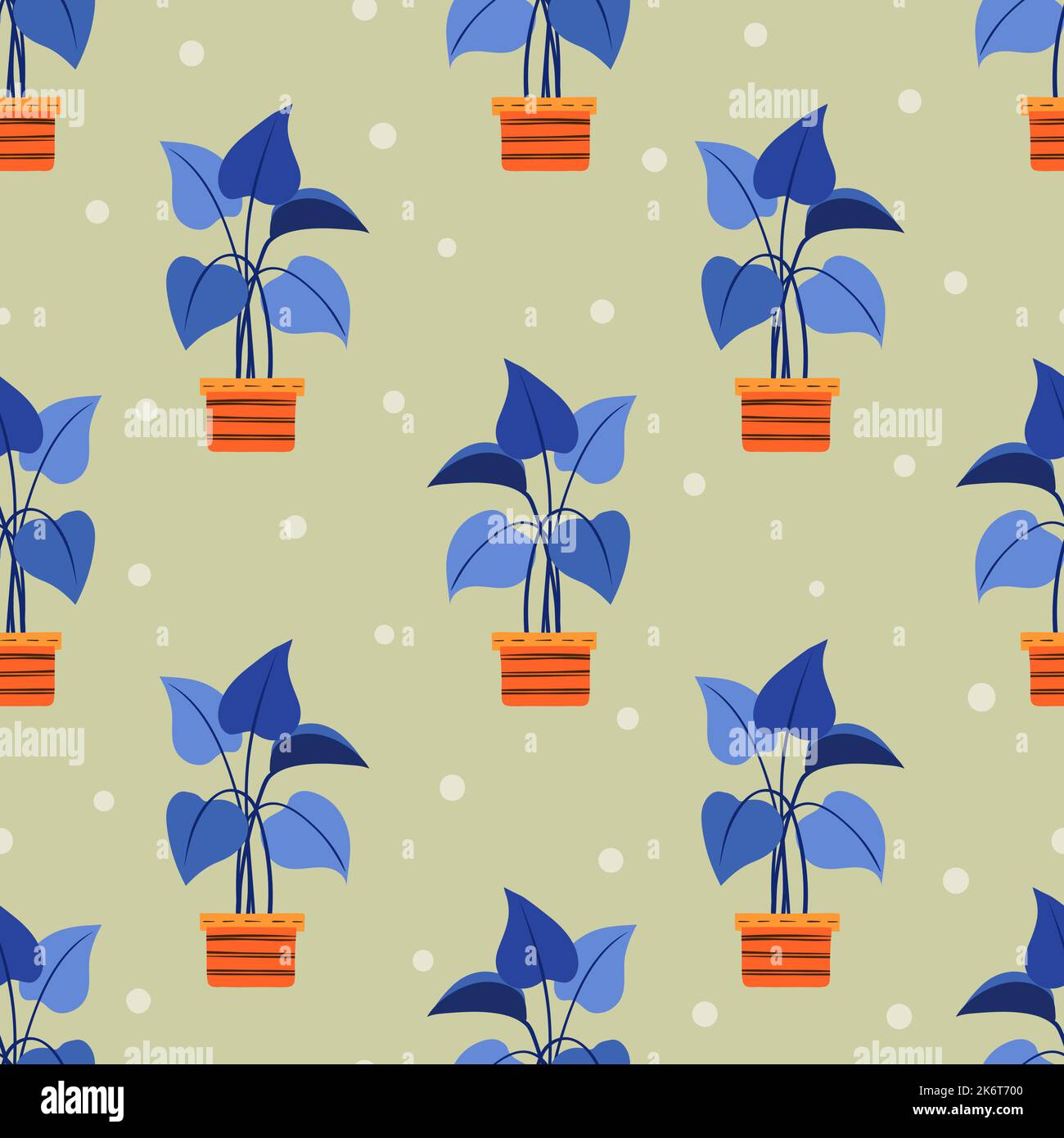 Seamless bright color pattern with plants pots. Vector interior design ...