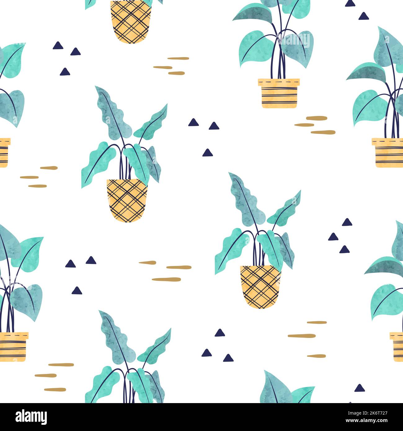 Seamless plants in pots pattern. Vector interior design in scandinavian ...