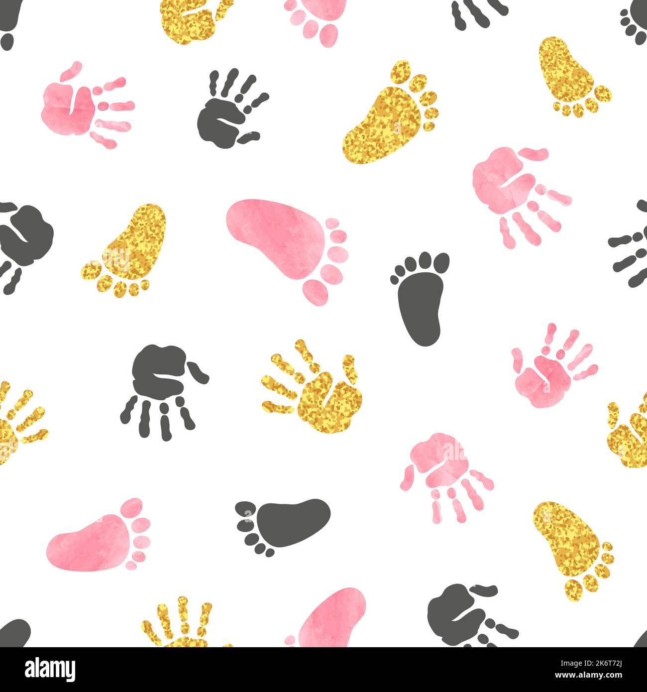 Seamless pattern with kids palm hand and foot prints. Baby shower ...