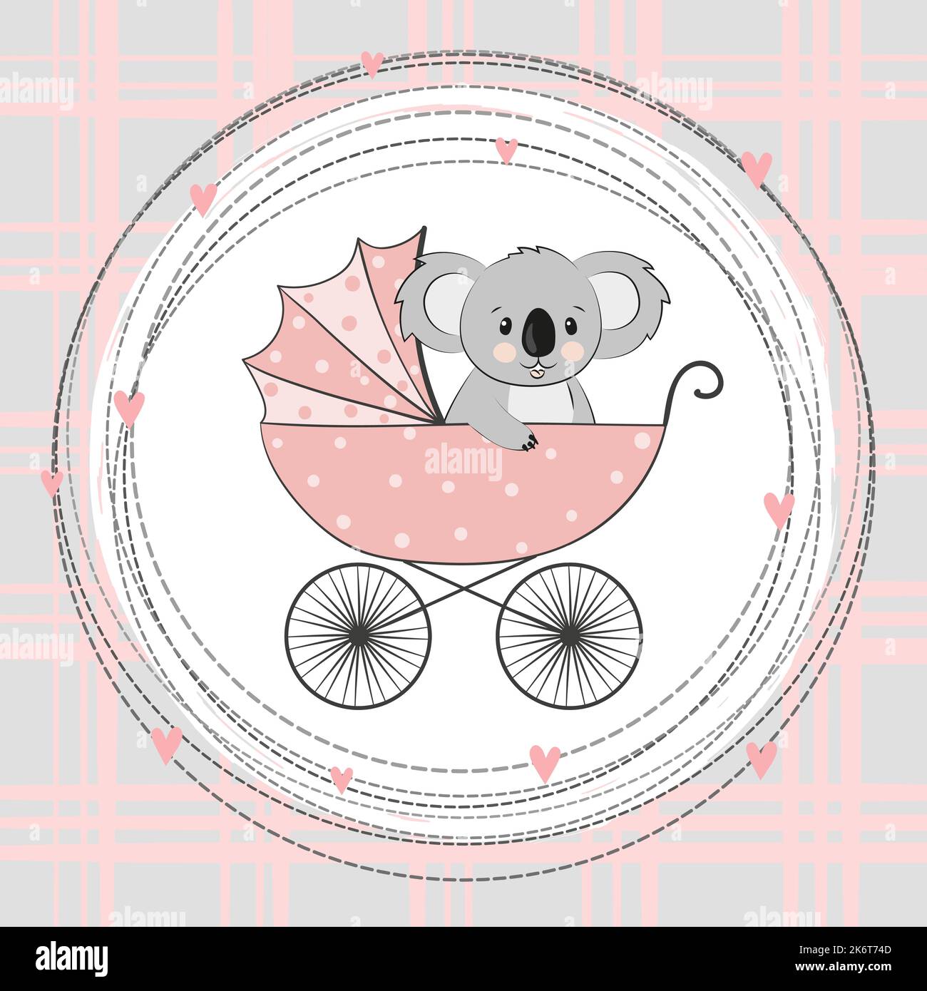 Baby shower card. Cartoon koala bear in stroller Stock Vector Image ...