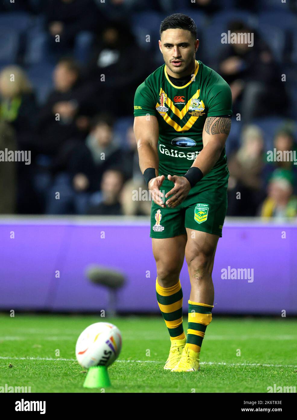 Australia's Valentine Holmes scores his side's fourth conversion of the ...