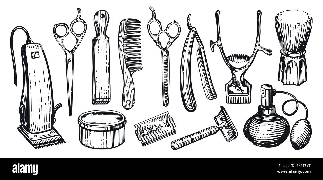 Barbershop set items for professional haircut and shave. Barber tool ...