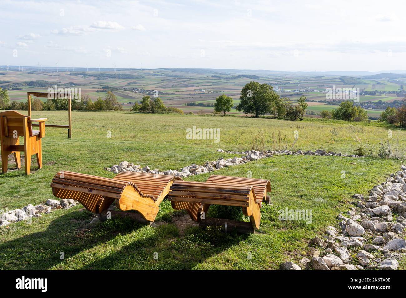 Wooden Bench at the Observation Tower Oberleiserberg in Autumn, Lower ...