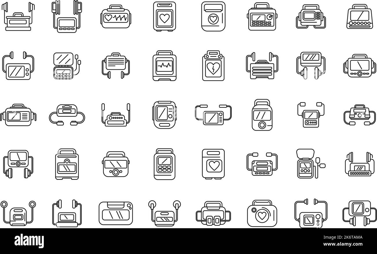 Defibrillator icons set outline vector. Aid ambulance. Automated electric Stock Vector Image ...