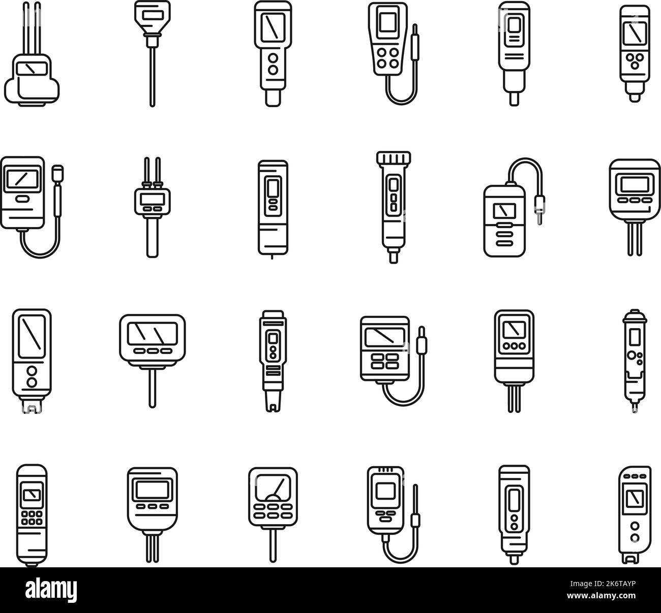 Ph meter icons set outline vector. Chemical acid. Biology meter Stock ...