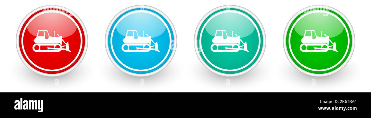 Bulldozer, heavy machine, tractor vector icons, colorful glossy buttons ...