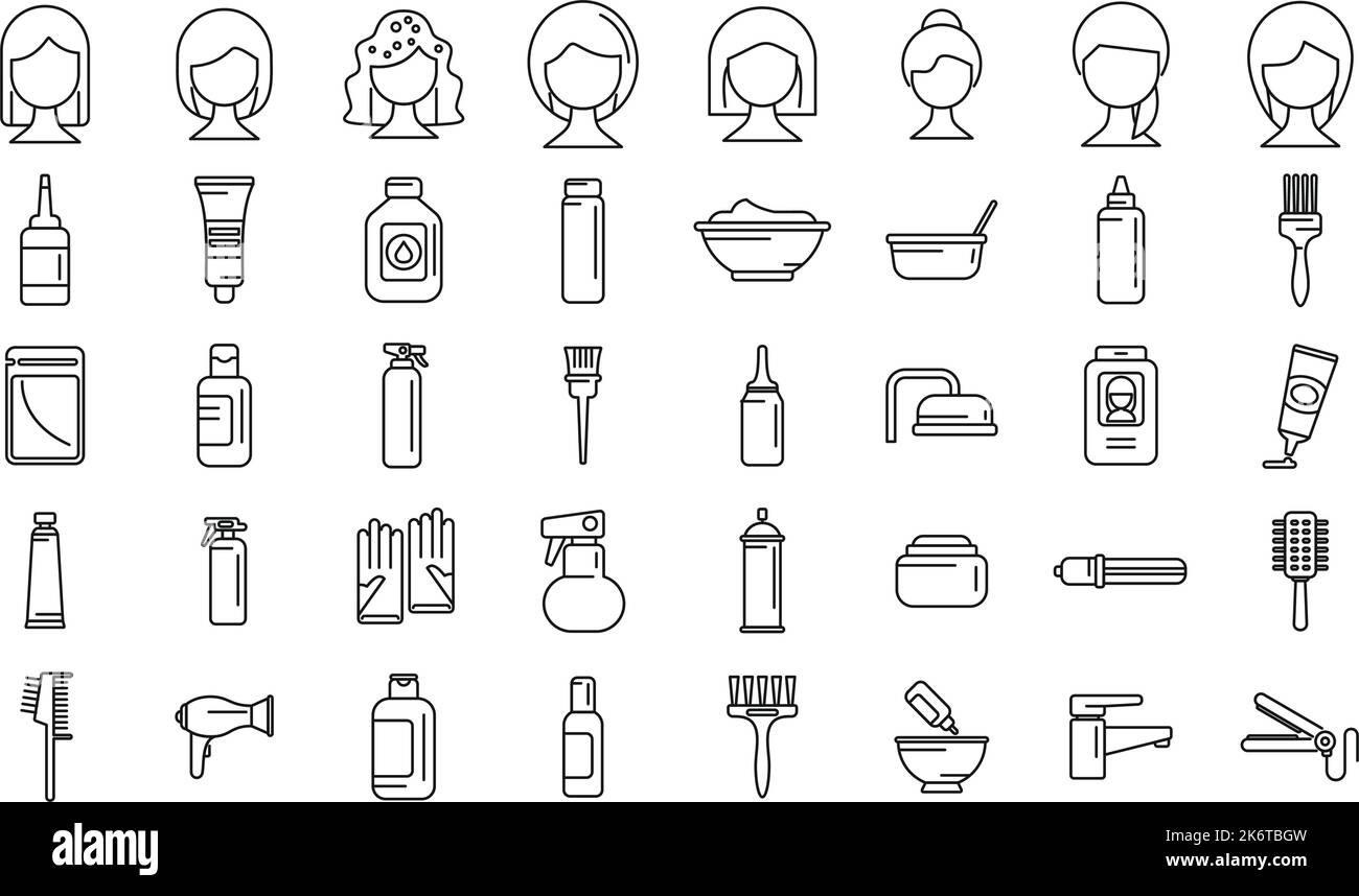 Hair colouring icons set outline vector. Dye shower. Fashion style ...