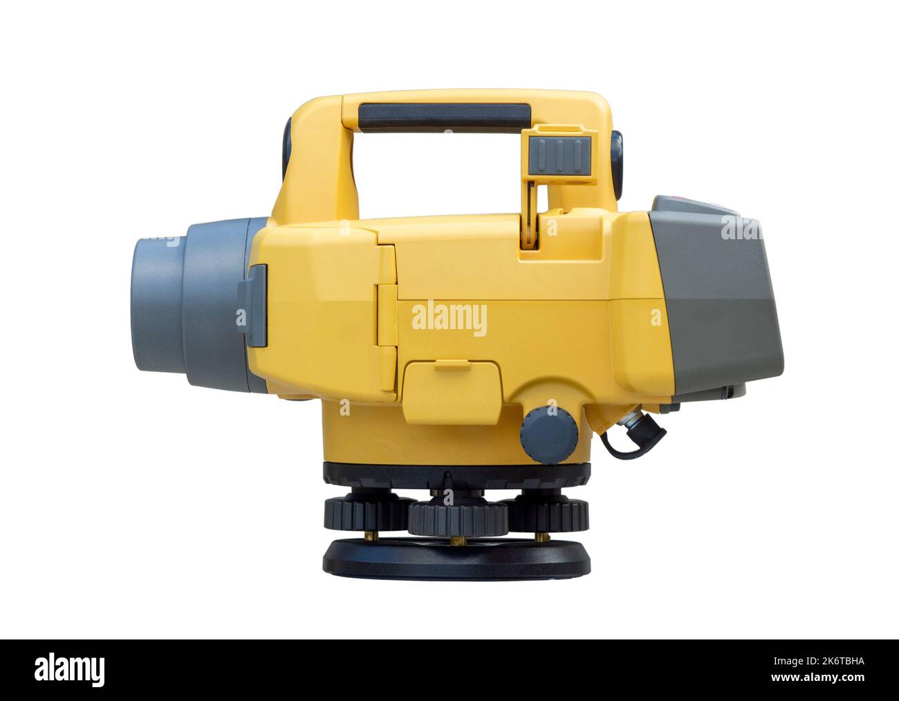 Digital geodetical instrument for level measurement isolated over white ...