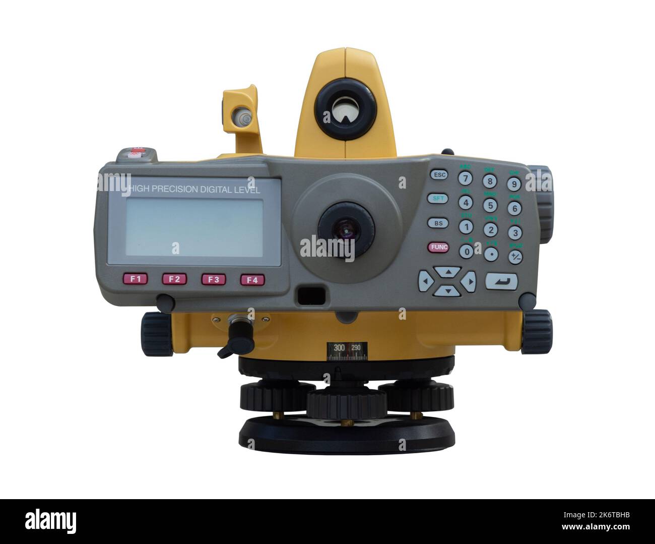 Digital geodetical instrument for level measurement isolated over white ...