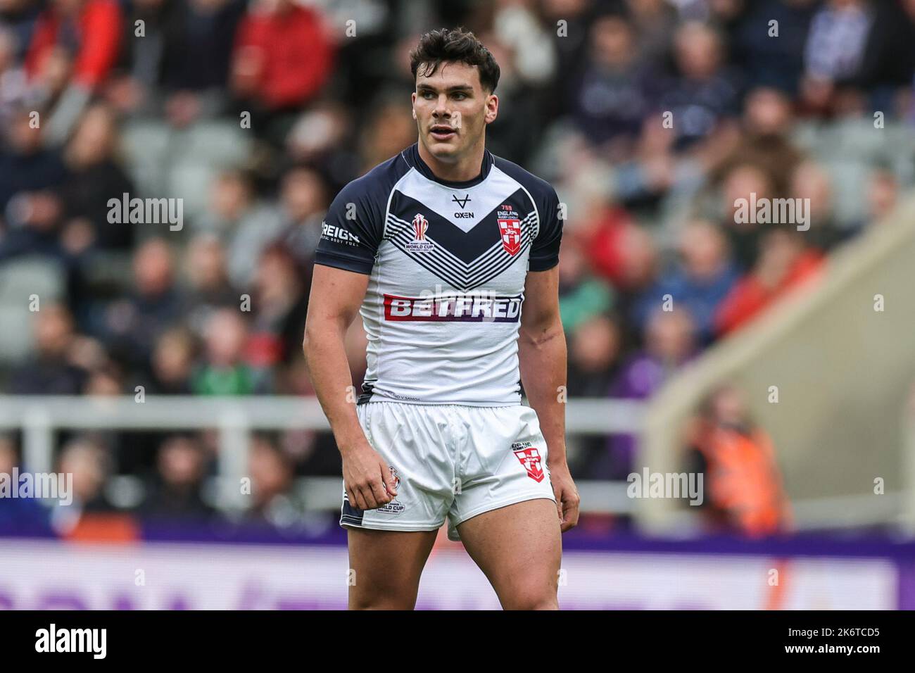 Herbie Farnworth of England during the Rugby League World Cup 2021 match England vs Samoa at St ...
