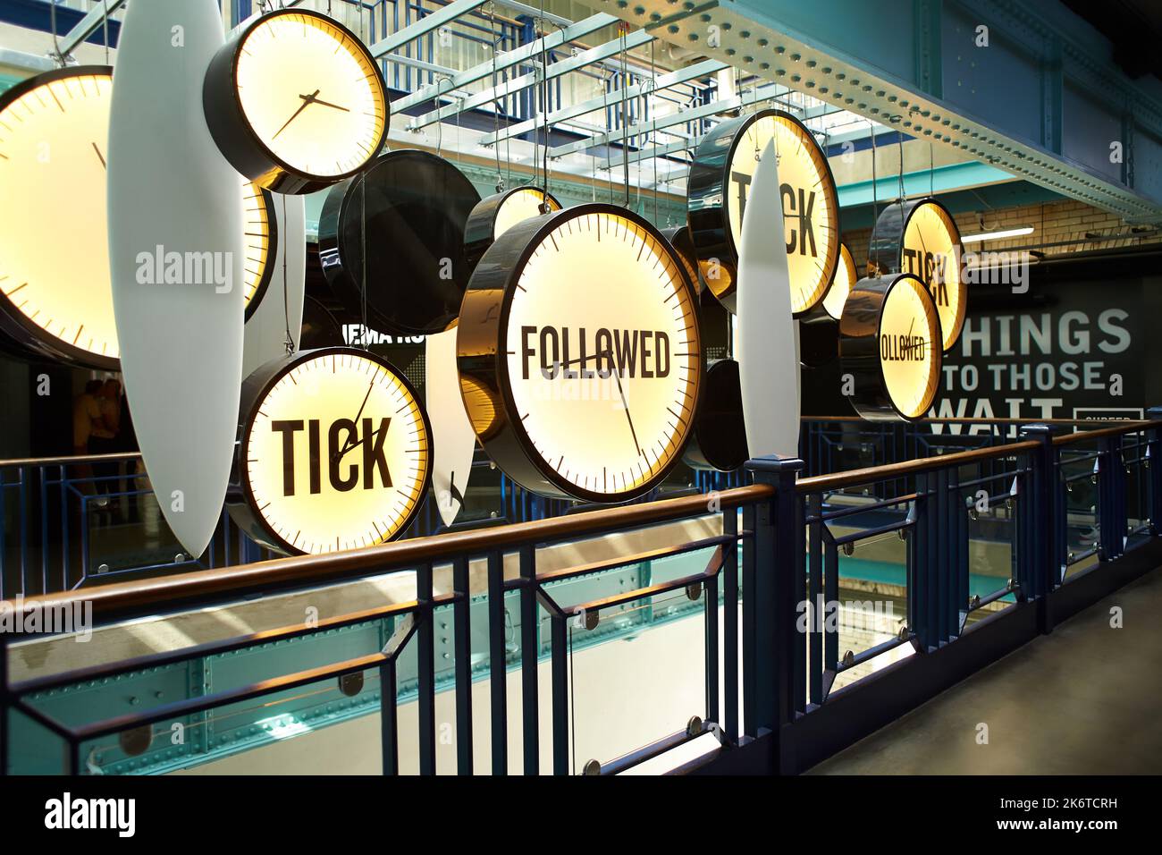 Clocks with inscriptions 'tik, tok and followed'.Yellow and blue Stock ...
