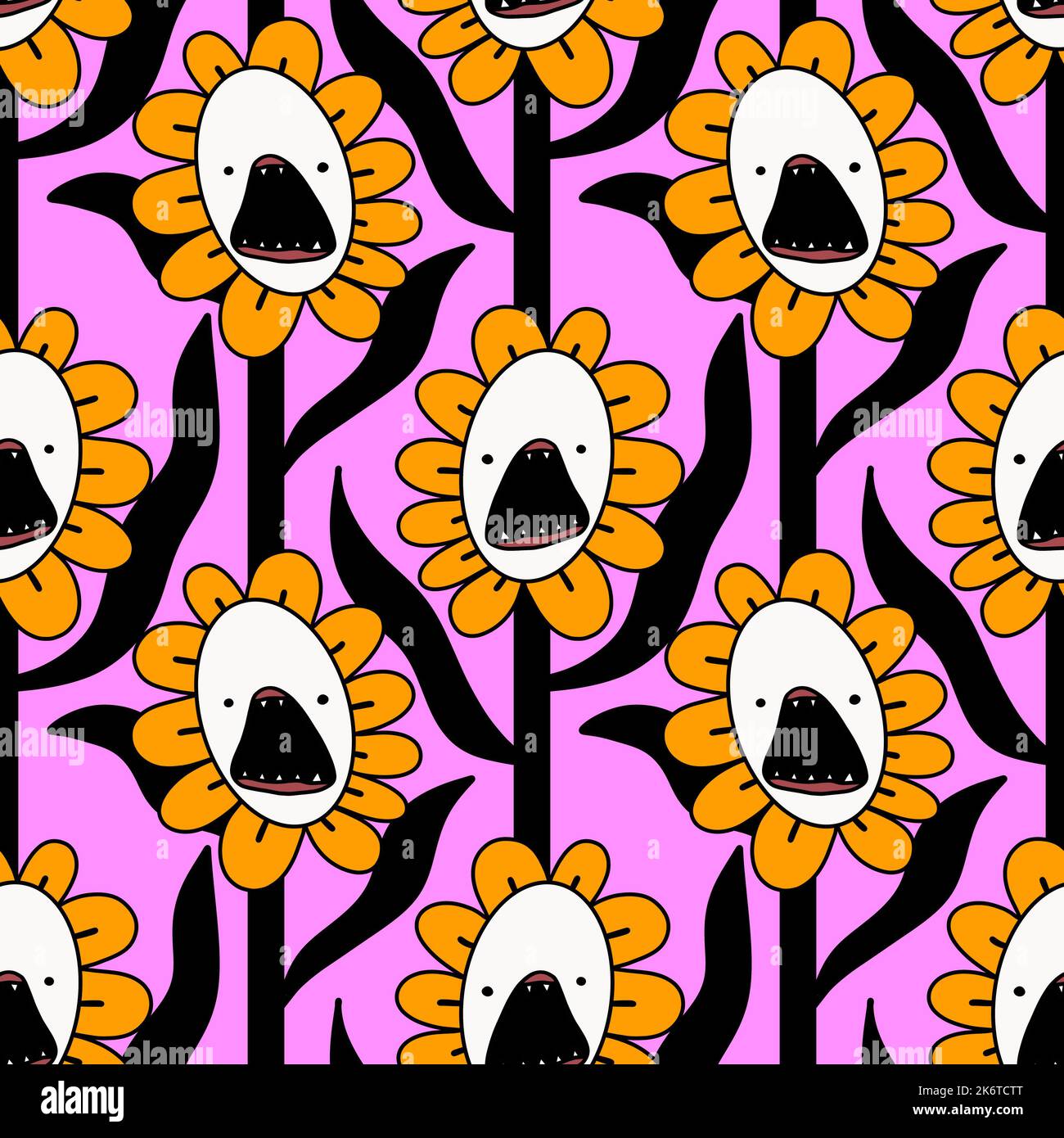 Halloween monsters angry flower seamless cartoon kids pattern for ...