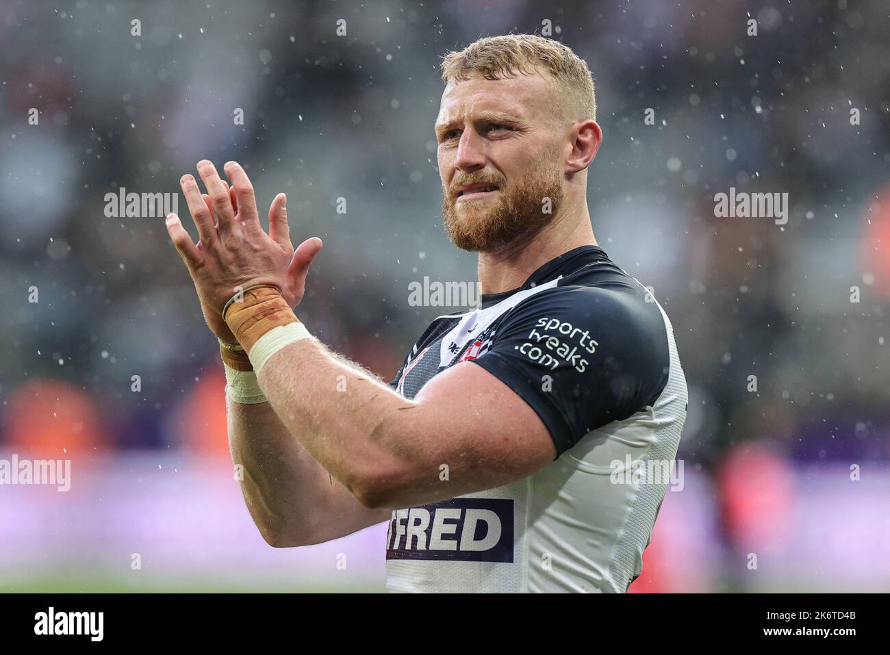 Luke Thompson of England applauds the fans during the Rugby League ...