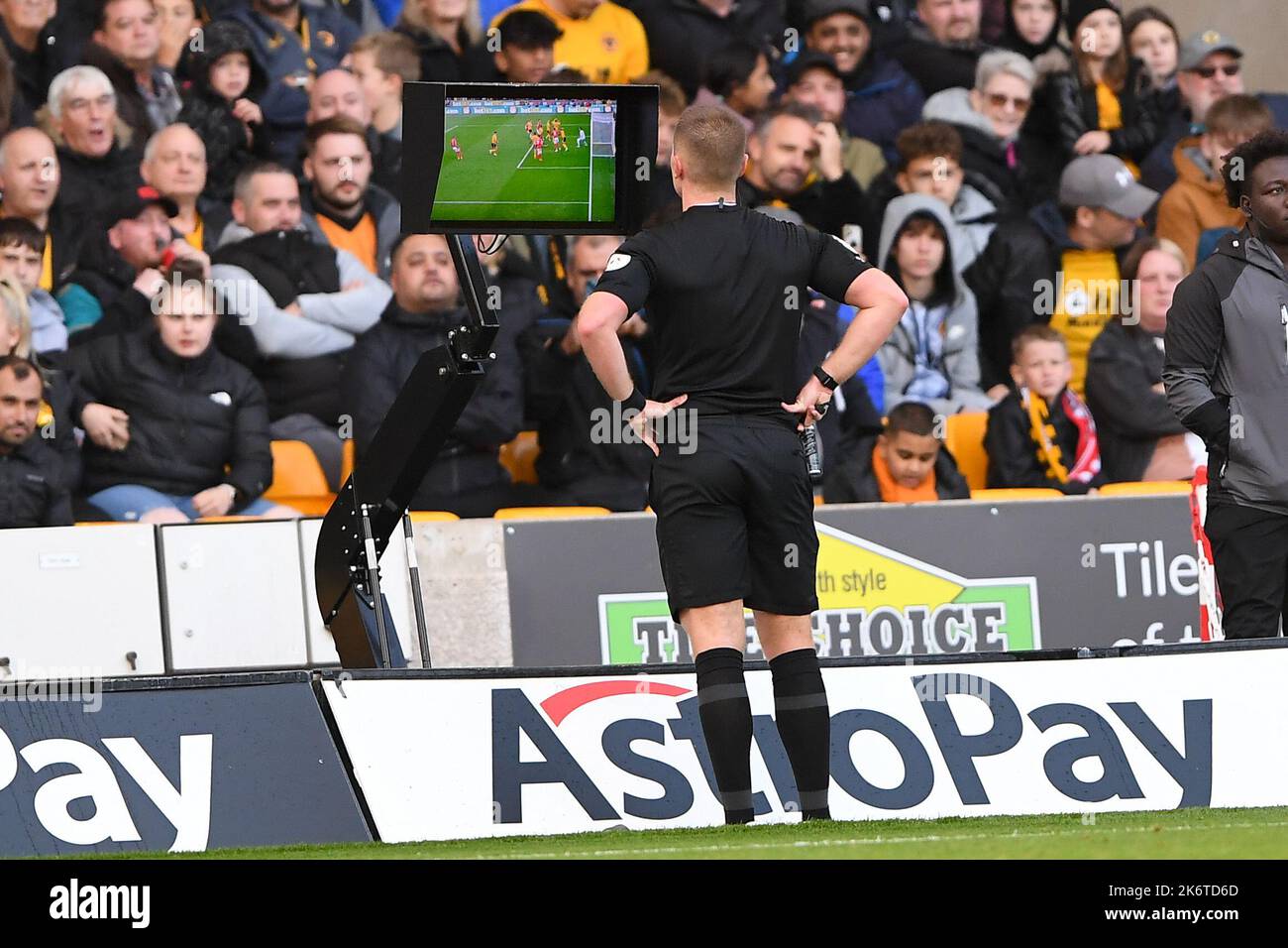 Referee, Thomas Bramall checks VAR for a possible Forest penalty during ...