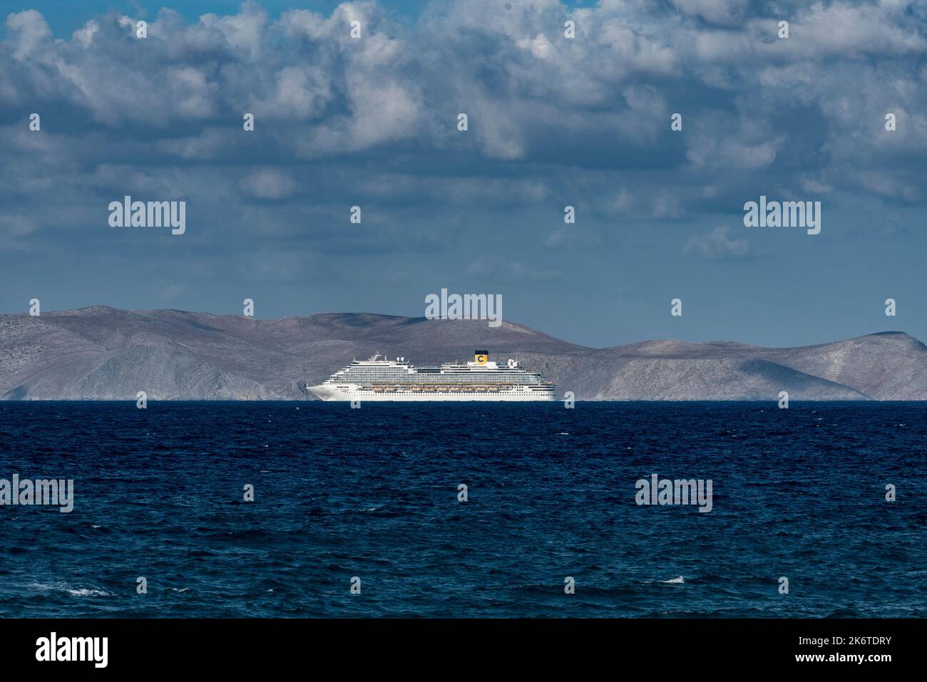 Dia Island, Crete, Greece. 2022. A cruise ship cruising the Sea of ...