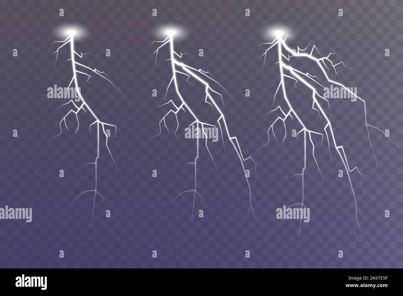 Set of lightning magical and bright light effect. Thunderstorm with ...