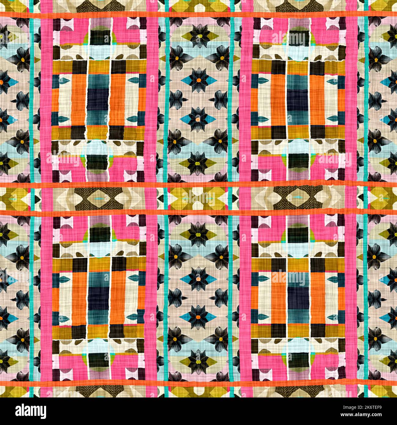 Kitsch pattern geometric retro design in seamless background. Trendy ...