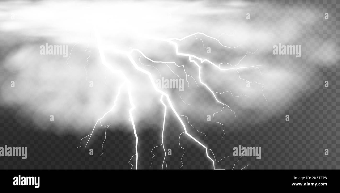 Set of lightning magical and bright light effect. Thunderstorm with ...